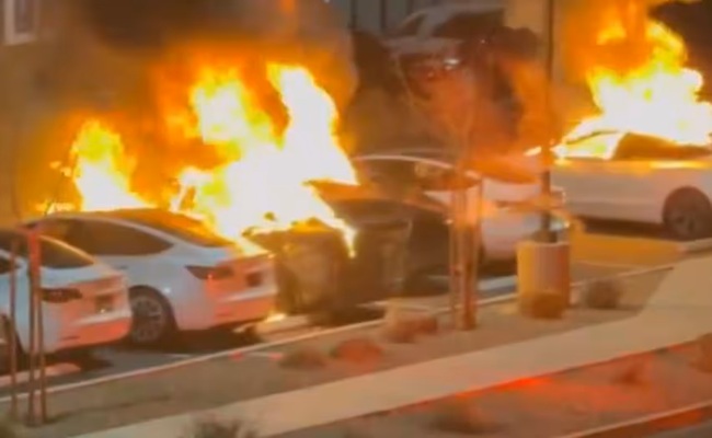 Several Tesla vehicles torched in Las Vegas | greatandhra.com